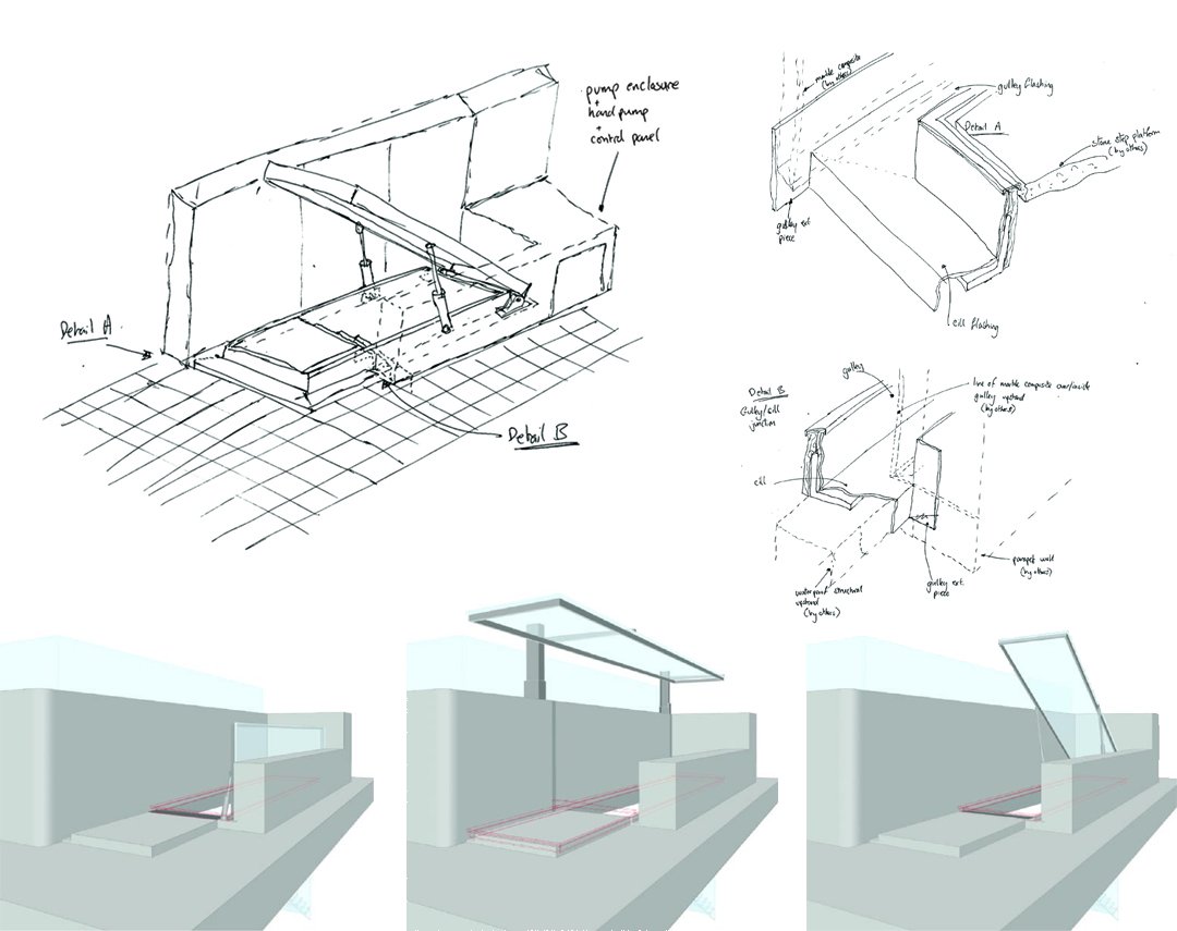 hydraulic hinged roof access - meia - Moving Elements in Architecture